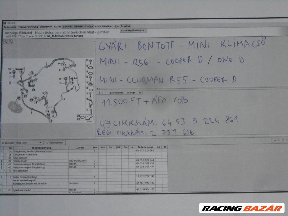 [GYÁRI BONTOTT] MINI - KLÍMACSŐ - MINI - R56 ; COOPER D / ONE D ...